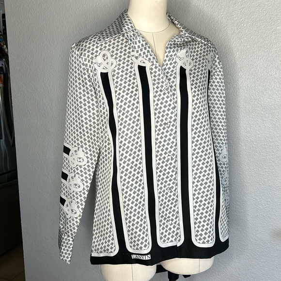 Lanvin | Tops | Vintage Lanvin Monogram Print Long Sleeve Blouse | Poshmark